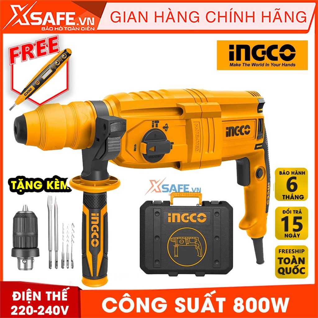 Máy khoan búa 3 chức năng 800w INGCO RGH9028-2 đầu gài sds plus, 2 đầu ...
