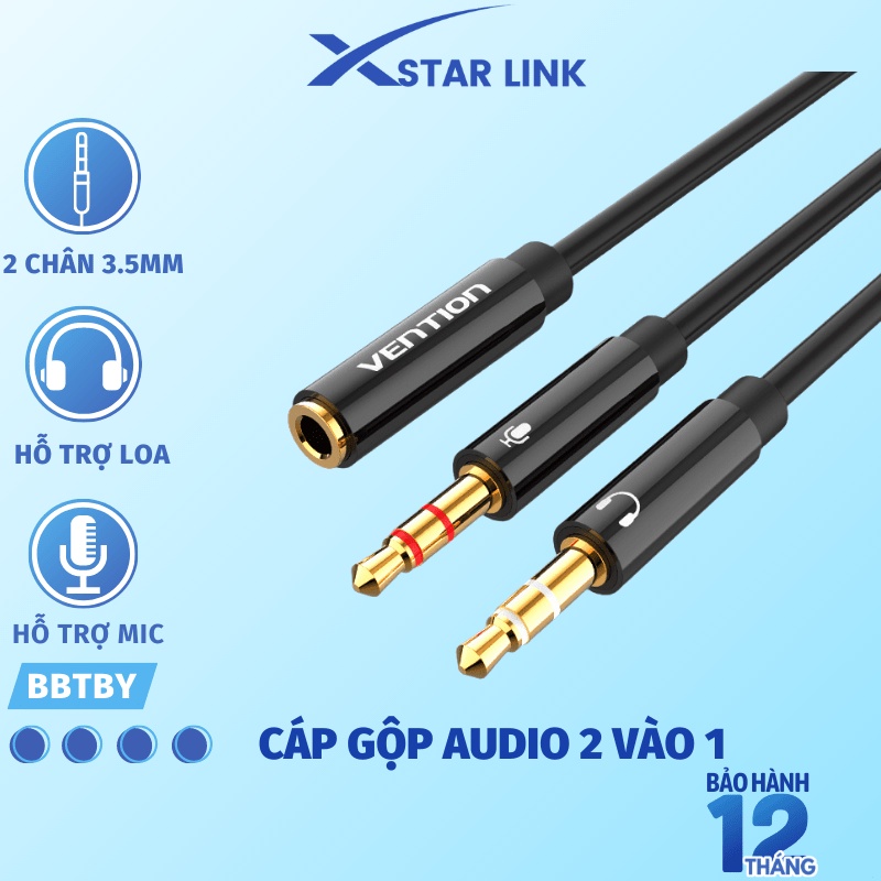 Cáp gộp tai nghe 2 vào 1 Jack 3.5mm loa và mic- Dây audio 2 dương 1 âm ...