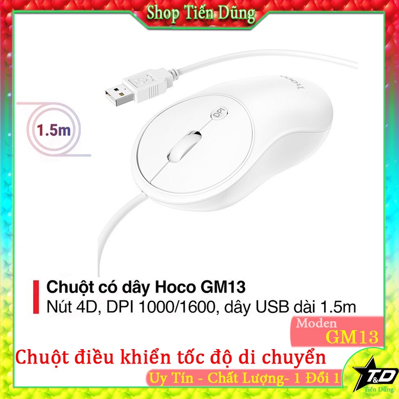 Chuột Có Dây Hoco GM13 DPI 1000/1600, Thao Tác Dễ Dàng Nhờ Thiết Kế Nút 4D, Chất Liệu ABS+PVC ...