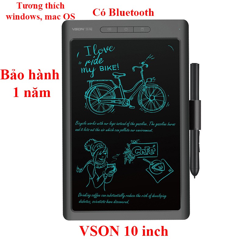 Bảng viết vẽ ghi chú điện tử thông minh tích hợp bút cảm ứng, pin sạc và Bluetooth TechPro Vson ...