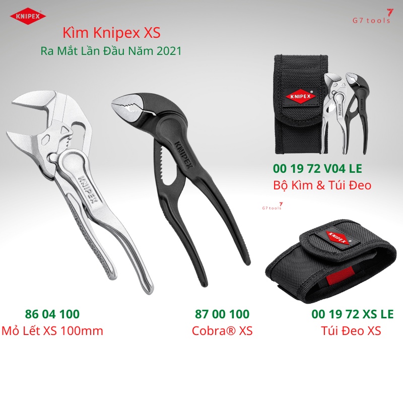 Kìm Nước Mỏ Quạ Knipex Cobra® XS 87 00 100, Kìm Mỏ Lết XS 86 04 100, Bộ ...