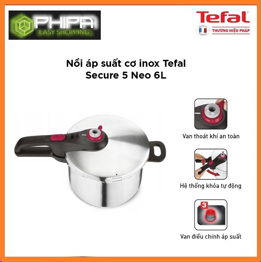 Nồi Áp Suất Cơ Inox Tefal Secure 5 Neo 6L | Shopee Việt Nam
