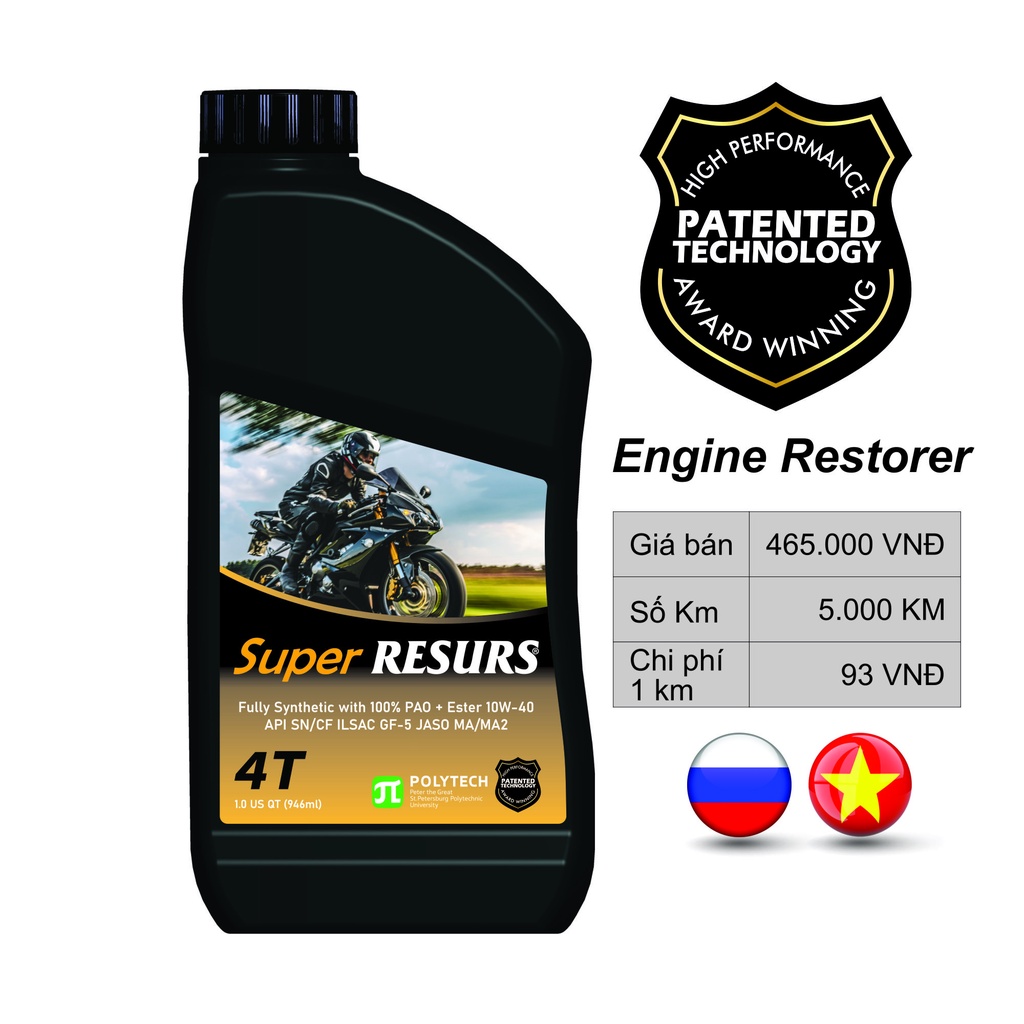 Dầu nhớt Super RESURS 100% gốc PAO, Ester và phụ gia Resurs tái tạo ...