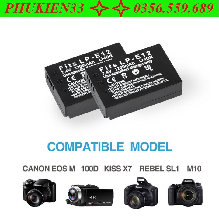 Pin cho Canon LP-E12 tương thích với Canon M10 100D Rebel S1 M M2 M50 ...