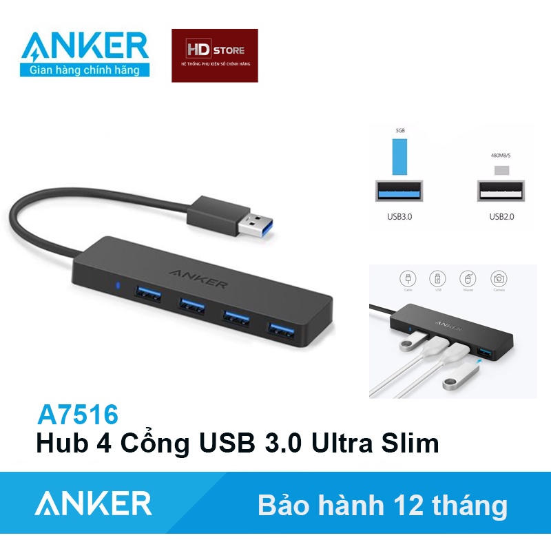 Hub Anker Usb ra 4 Cổng USB 3.0 tốc độ 5Gbps Ultra Slim - A7516 cho Máy ...