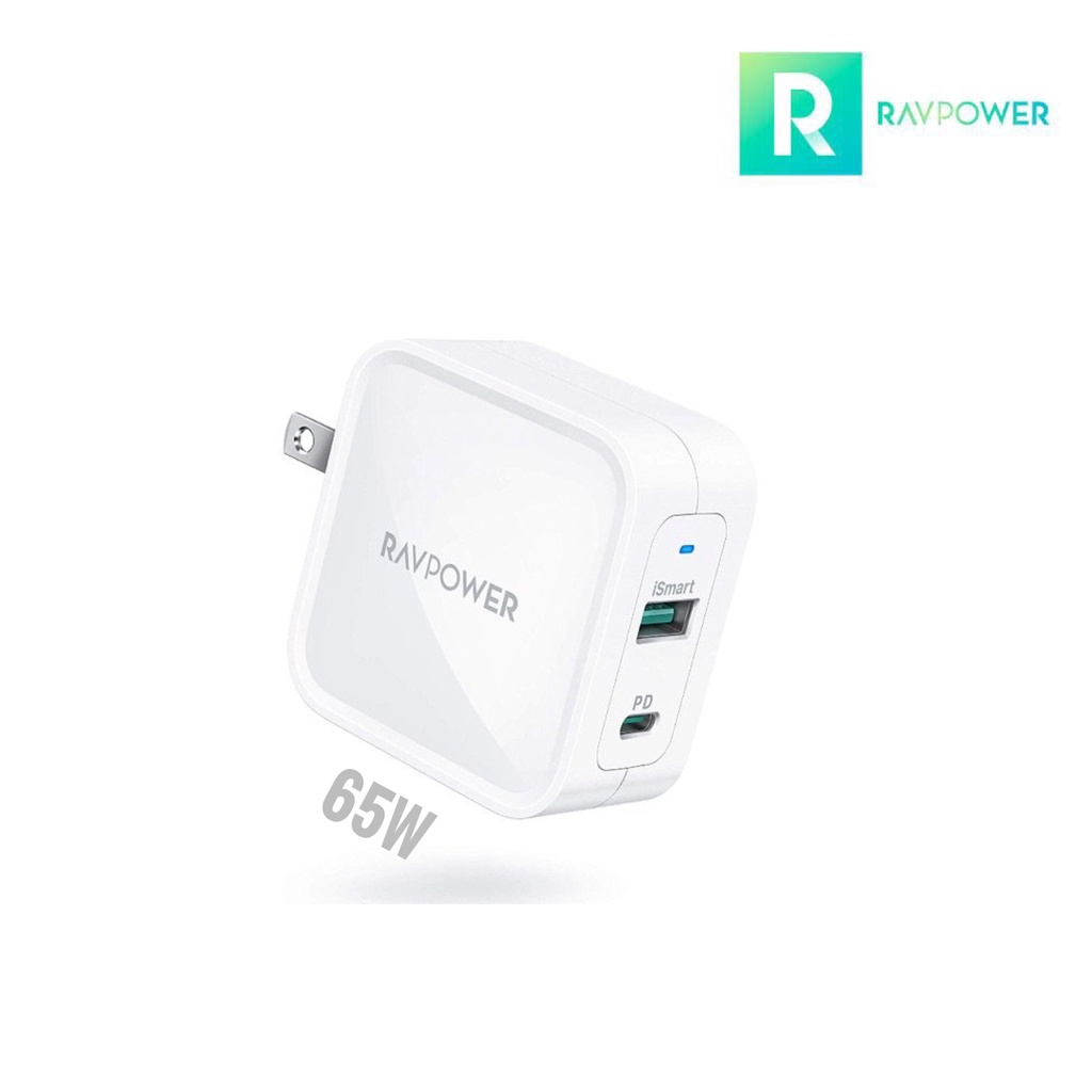 Củ Sạc Nhanh 65W RAVPower RP-PC133 - 2 Cổng Sạc - Type C PD 3.0 65W - USB A QC 3.0 18W - GaN ...