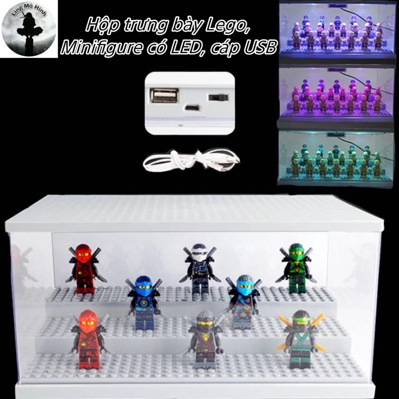Ling Mô Hình Hộp trưng bày Lego, Minifigure có kèm LED, dây cáp USB ...