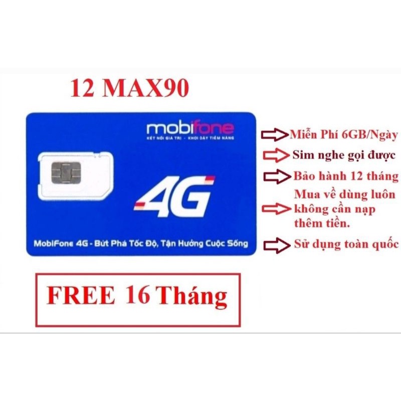 SIM 4G MOBIFONE 12MAX90 06GB/Ngày( Sử dụng miễn phí 16 tháng) | Shopee Việt Nam