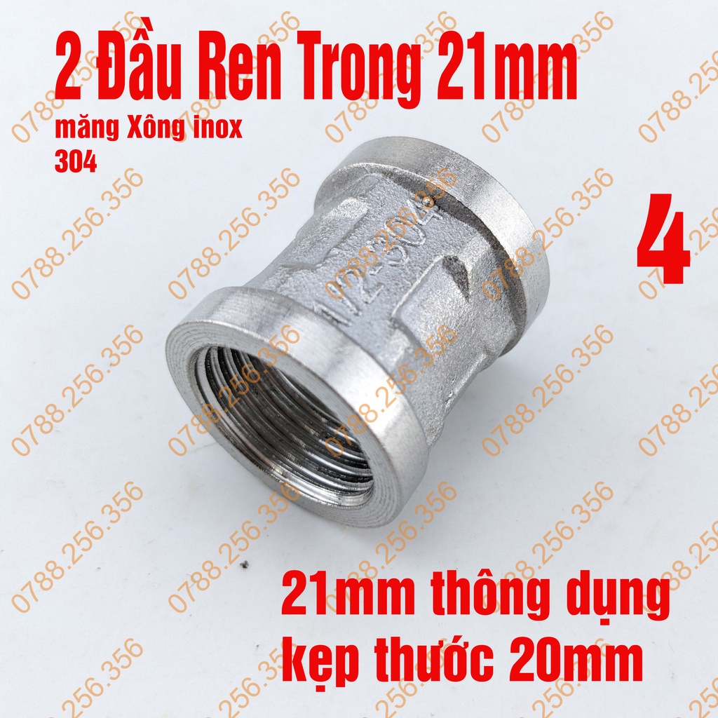 NỐI 2 ĐẦU RĂNG TRONG PHI 21 INOX, LOẠI DÀY. Măng xông Inox, đầu nối ...