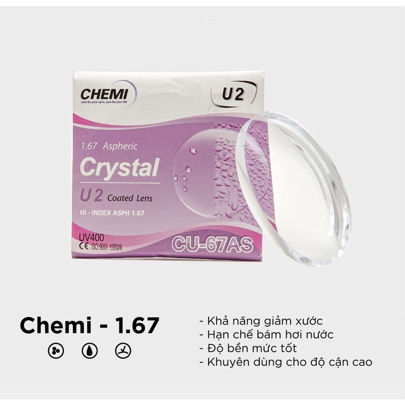Tròng kính mắt CRYSTAL BY CHEMI U2 Hàn Quốc chiết suất 1.67 ASP HMC siêu mỏng | Shopee Việt Nam