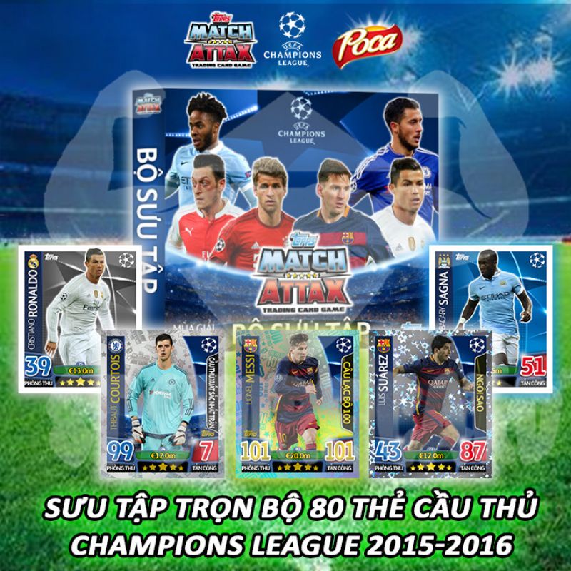 [Bộ 80] Thẻ cầu thủ bóng đá 2015/16 UCL size Poca Match Attax thẻ in ...