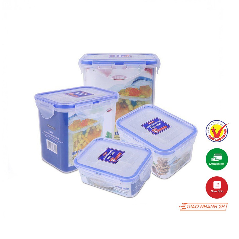 Hộp đựng thực phẩm 1220ml, 850ml, 450ml, 300ml Song Long Plastic Four Lock nhựa có nắp đậy ...