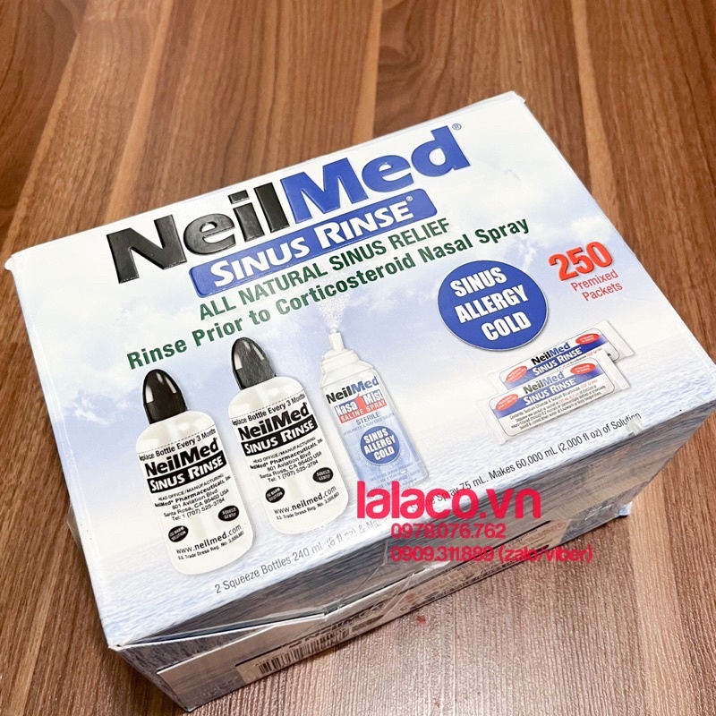 Bộ Nước Rửa Mũi NeilMed Sinus Rinse - 1 xịt, 2 Bình và 250 gói muối ...