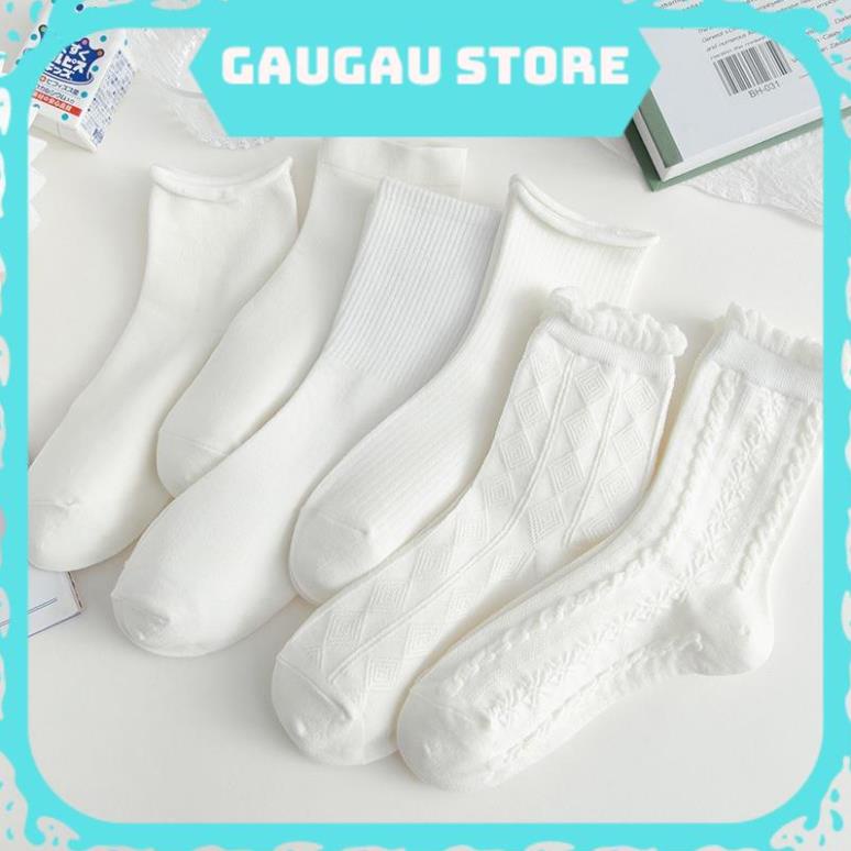 Tất Cao Cổ Vớ Cao Cổ Nữ Màu Trắng Chất Liệu Vải Cotton Co Giãn Phong Cách Hàn Quốc Hỏa Tốc