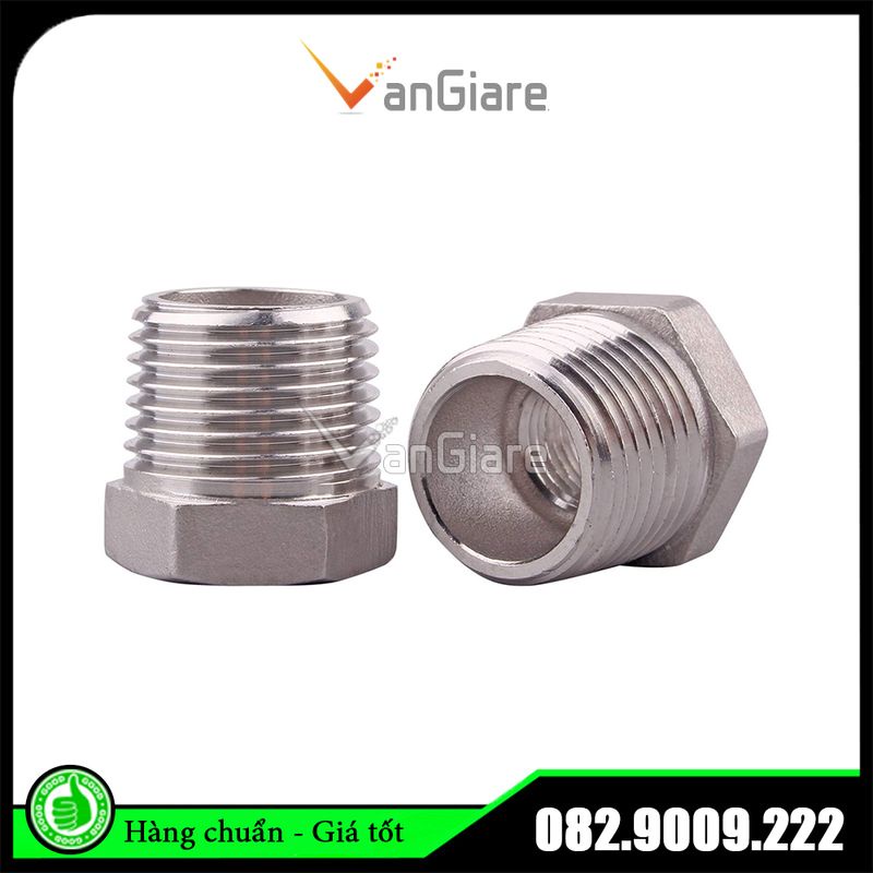 Cà rá inox, lơ thu ren inox 304, nối ren trong ren ngoài inox phi 13 17 21 27 34 42 49 60 ...