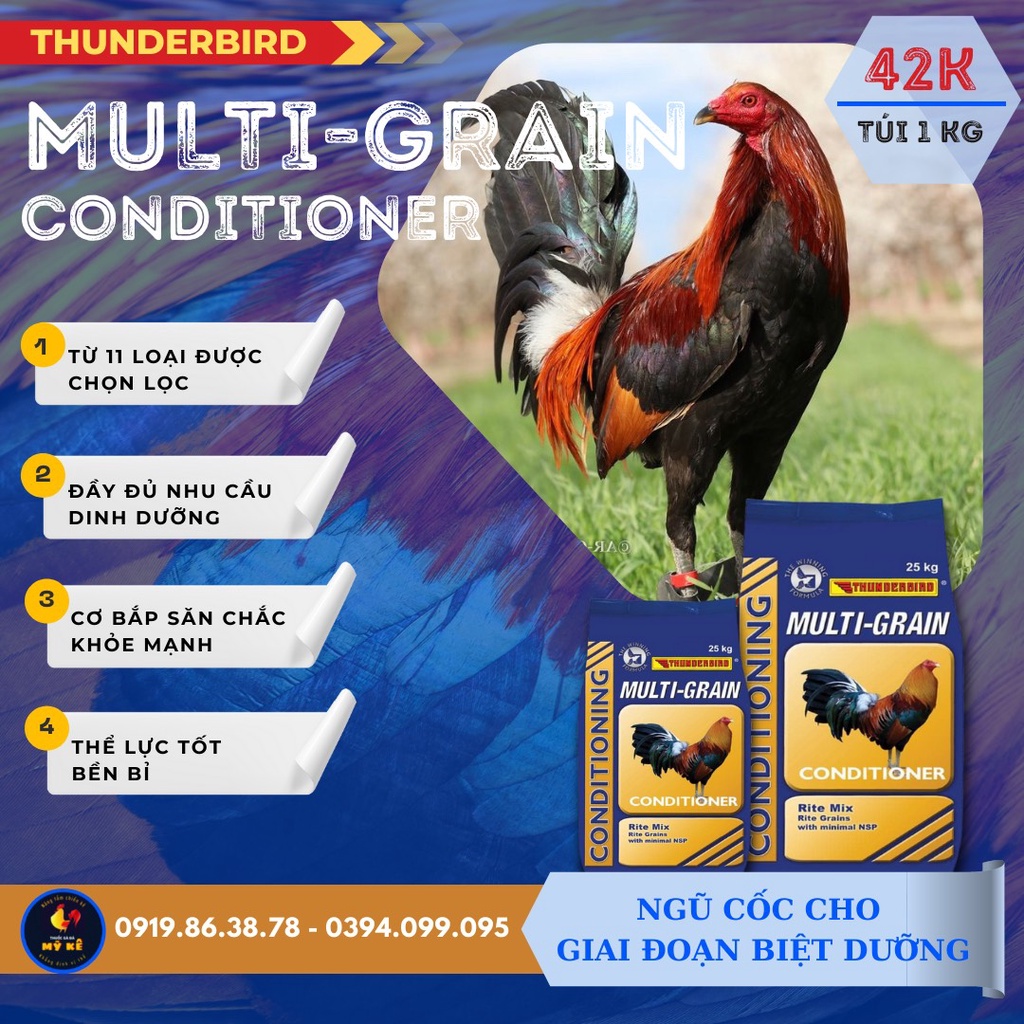 Ngũ cốc cho gà đá Thunderbird Multi-Grain Conditioner - túi 1kg ...