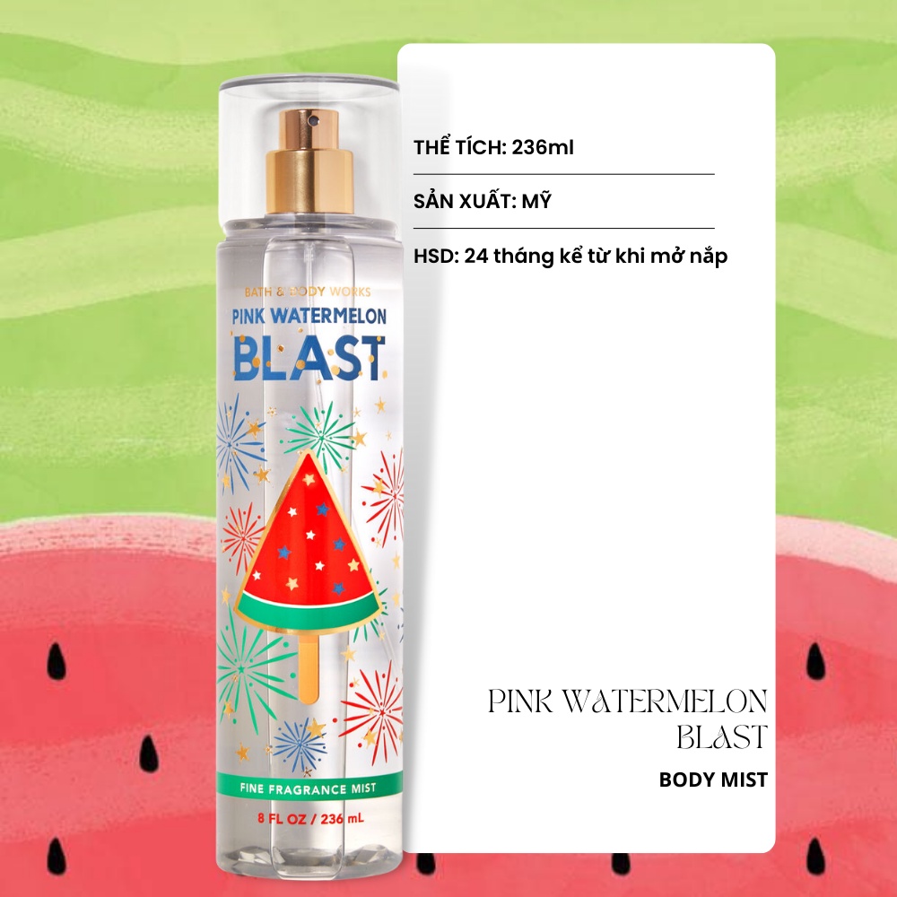 Xịt Thơm body Bath & Body Works Pink Watermelon Blast Fine Fragrance ...