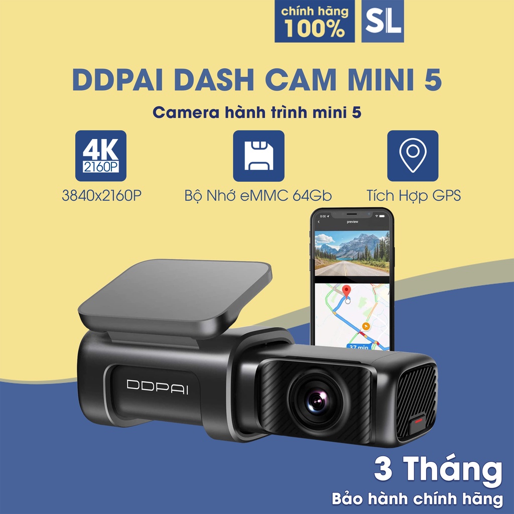 Camera hành trình DDPai Mini 5 Tích hợp GPS Độ phân giải 4K 2160P ...