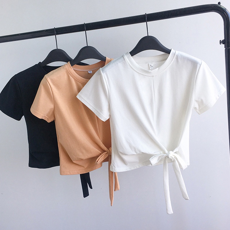 WANG JIAO ZHAN Áo croptop thun tay ngắn màu sắc thời trang Hàn Quốc cho ...