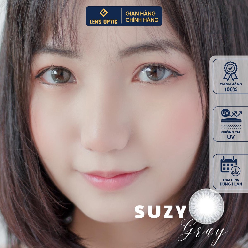 Lens 1 ngày Clalen màu Suzy Gray giãn tròng nhẹ 14.2, kính áp tròng cận ...