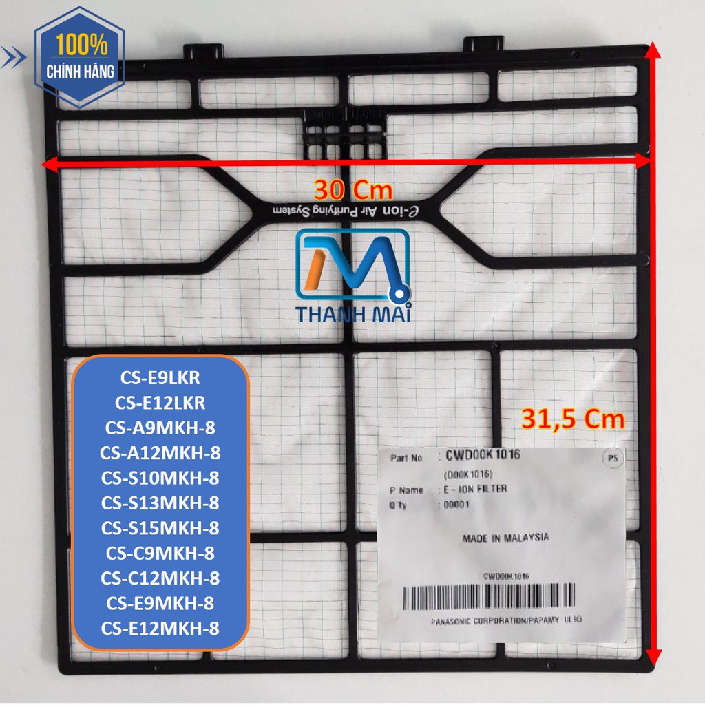[CHÍNH HÃNG] Lưới Lọc Máy Lạnh Panasonic model E9LKR// E12LKR// A9,12 MKH// S10,13,15MKH// C9,12 ...