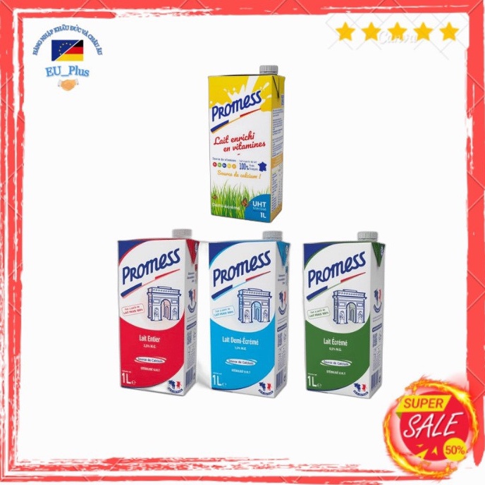 Sữa tươi không đường Promess 1 lít - Pháp: tách béo, nguyên kem, tăng ...