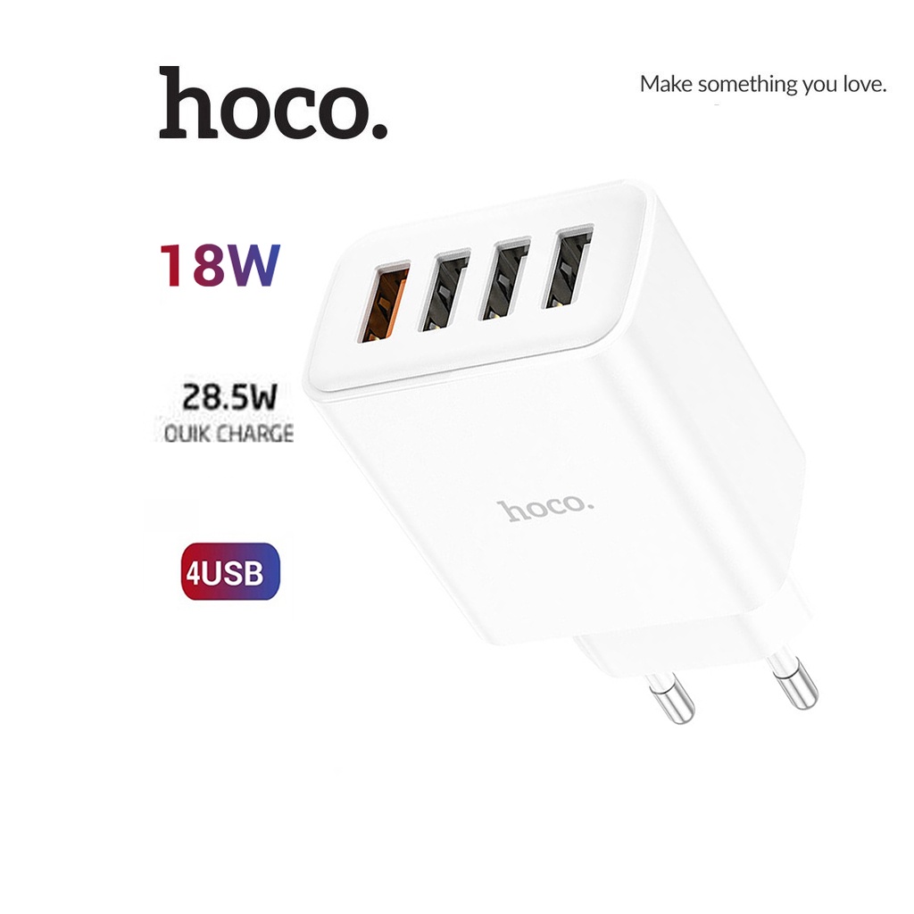 Củ sạc nhanh C102A PD28.5W Hoco 4 cổng USB chân tròn , QC3.0 sạc nhiều thiết bị cùng lúc ...