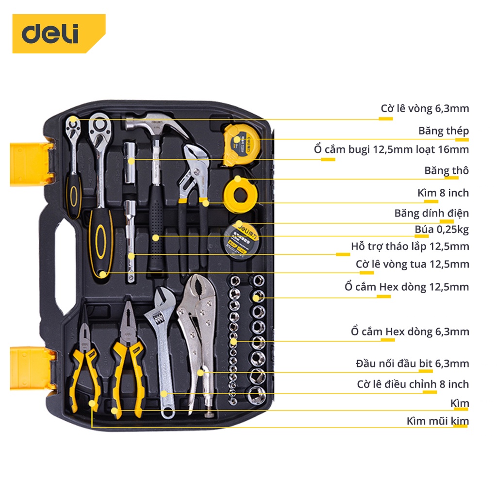 Hộp Dụng Cụ Sửa Chữa Đa Năng Deli 155 Chi Tiết - Chất Liệu Cao Cấp - Bộ ...