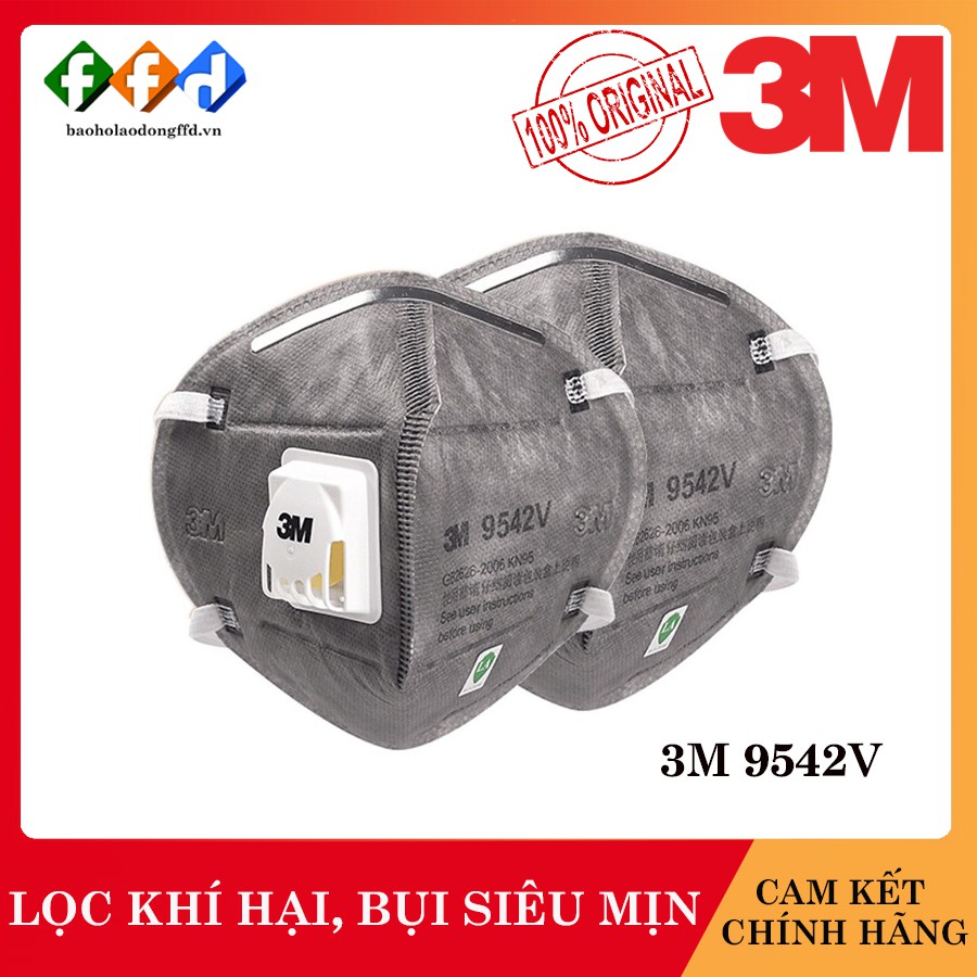 Khẩu trang hoạt tính chống hóa chất 3M 9542V đạt chuẩn N95, lọc bụi siêu mịn, có van thở, chính ...