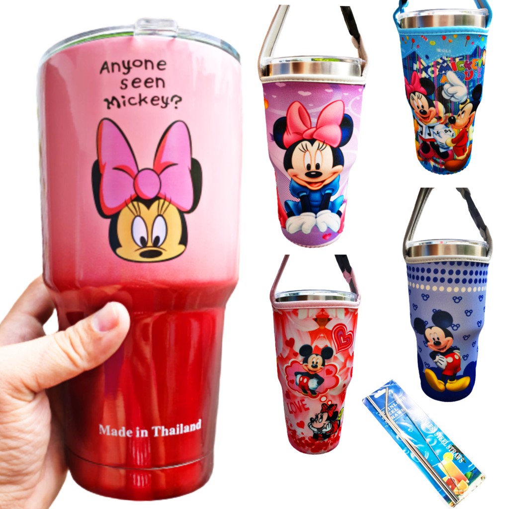 ĐỦ BỘ LY GIỮ NHIỆT ĐẦU CHUỘT MICKEY 2 MÀU FULL PHỤ KIỆN | Shopee Việt Nam