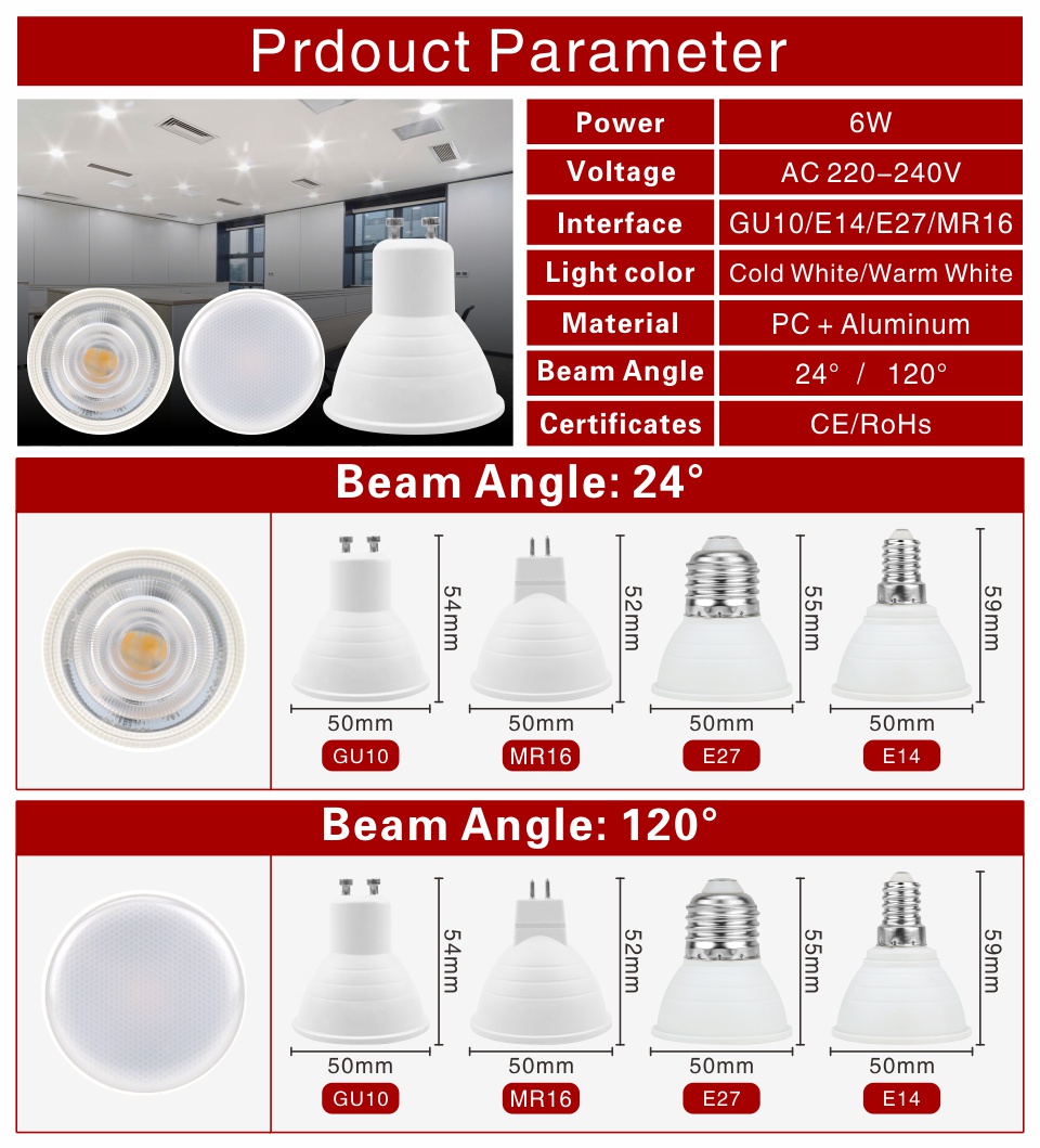 Chip Đèn LED COB 2835SMD MR16 GU10 E27 E14 6W Watt 220V Ánh Sáng Trắng Ấm / Lạnh 2435Smd ...