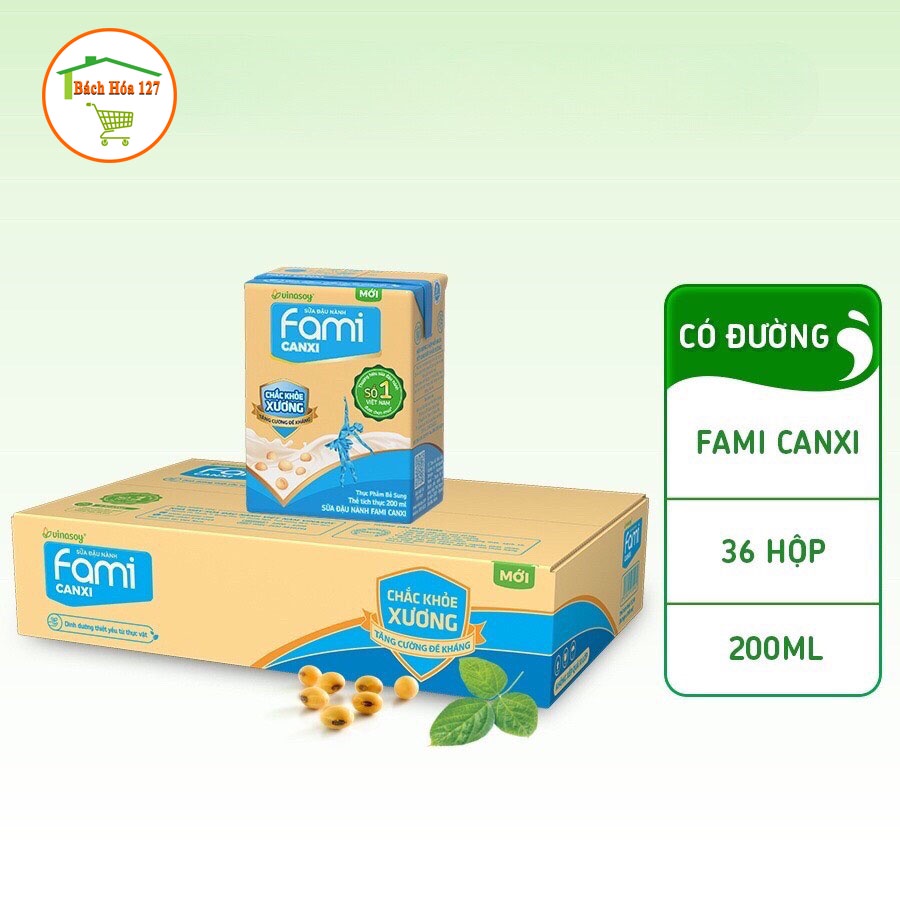 Thùng 36 hộp sữa đậu nành Fami Canxi Nguyên Vị (200ml/hộp) | Shopee Việt Nam