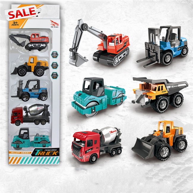 tdg 5-piece Set 1:64 Alloy Engineering Vehicle Model Excavator Mixer Forklift Truck Educational ...