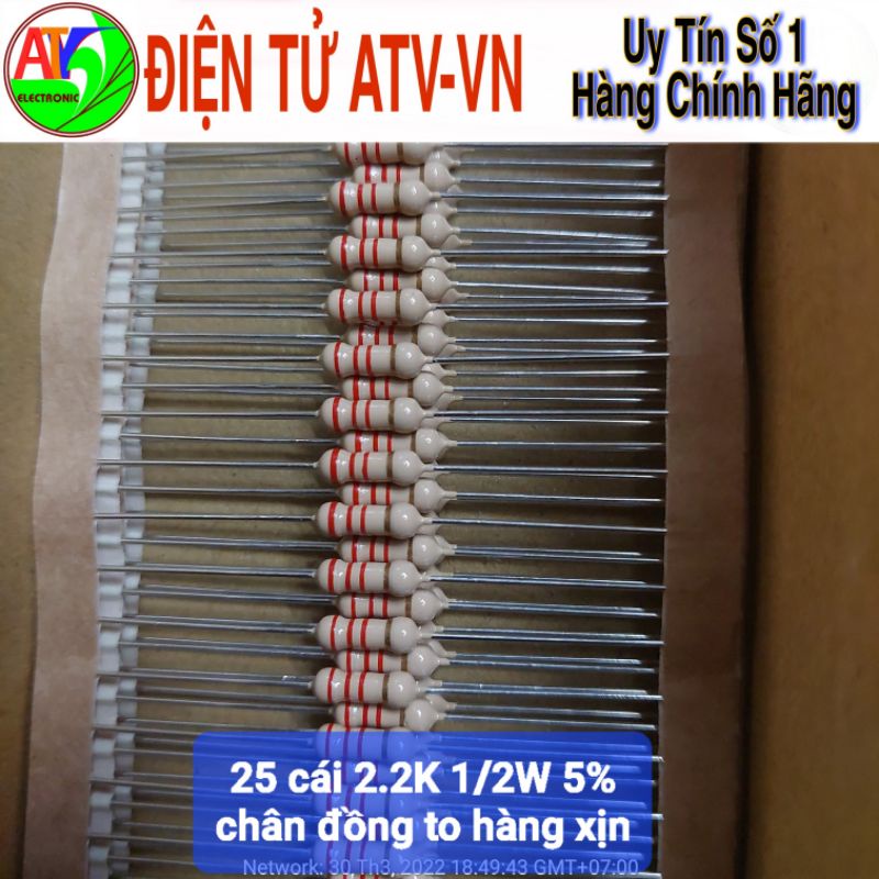 25 điện trở 2.2k 1/2W 5% hàng xịn chân đồng to 2k2 2.2kohm | Shopee Việt Nam