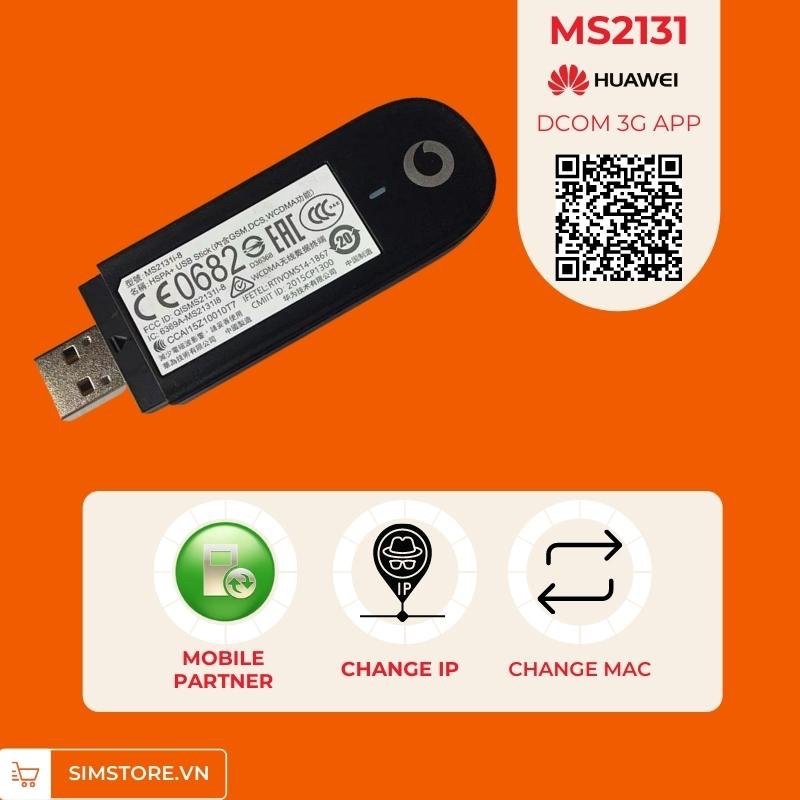 Dcom 3G huawei MS2131 , Dcom đổi ip mạng đổi MAC , Usb 3G tốc độ 21 ...