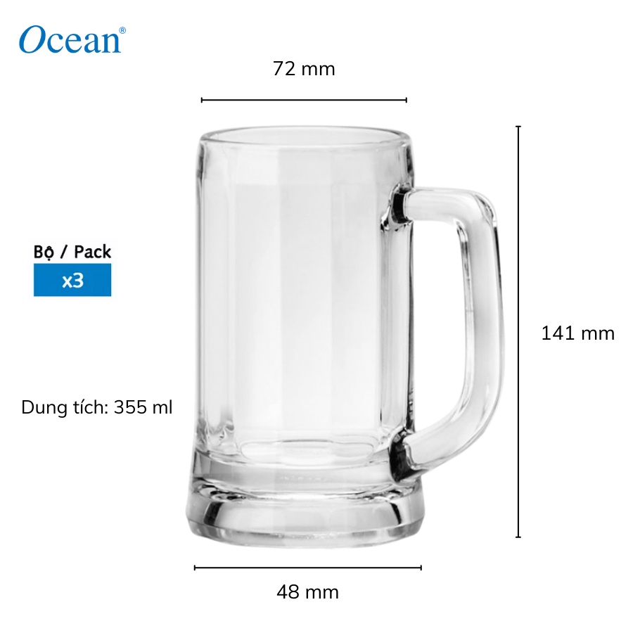 [Cam Kết Đổi Trả Nếu Vỡ] Bộ 3 Ly Thủy Tinh Ocean Beer Munich 355ml - Chính Hãng | Shopee Việt Nam