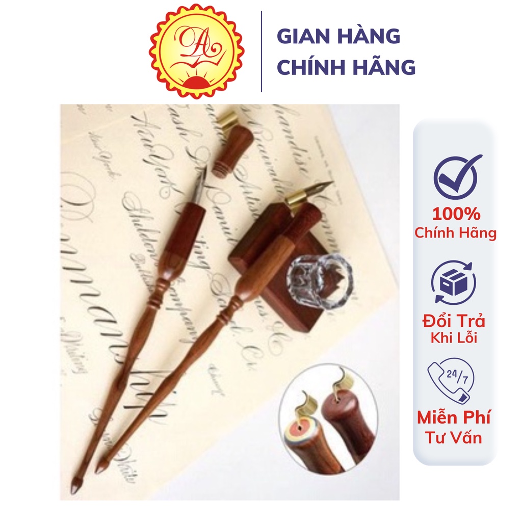 Quản chéo gỗ có phần giữ ngòi Bút mài thầy Ánh vân gỗ nâu sang trọng ...
