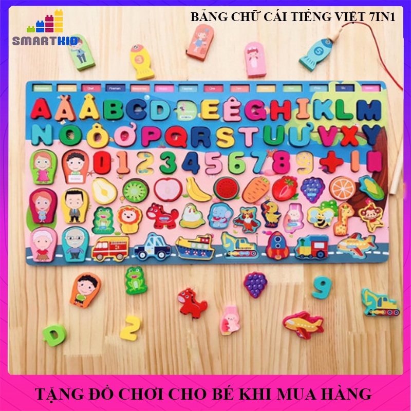 Bảng chữ tiếng Việt 8 trong 1 và 7 trong 1 bằng gỗ, đồ chơi trẻ em câu cá gỗ cho bé phát triển ...