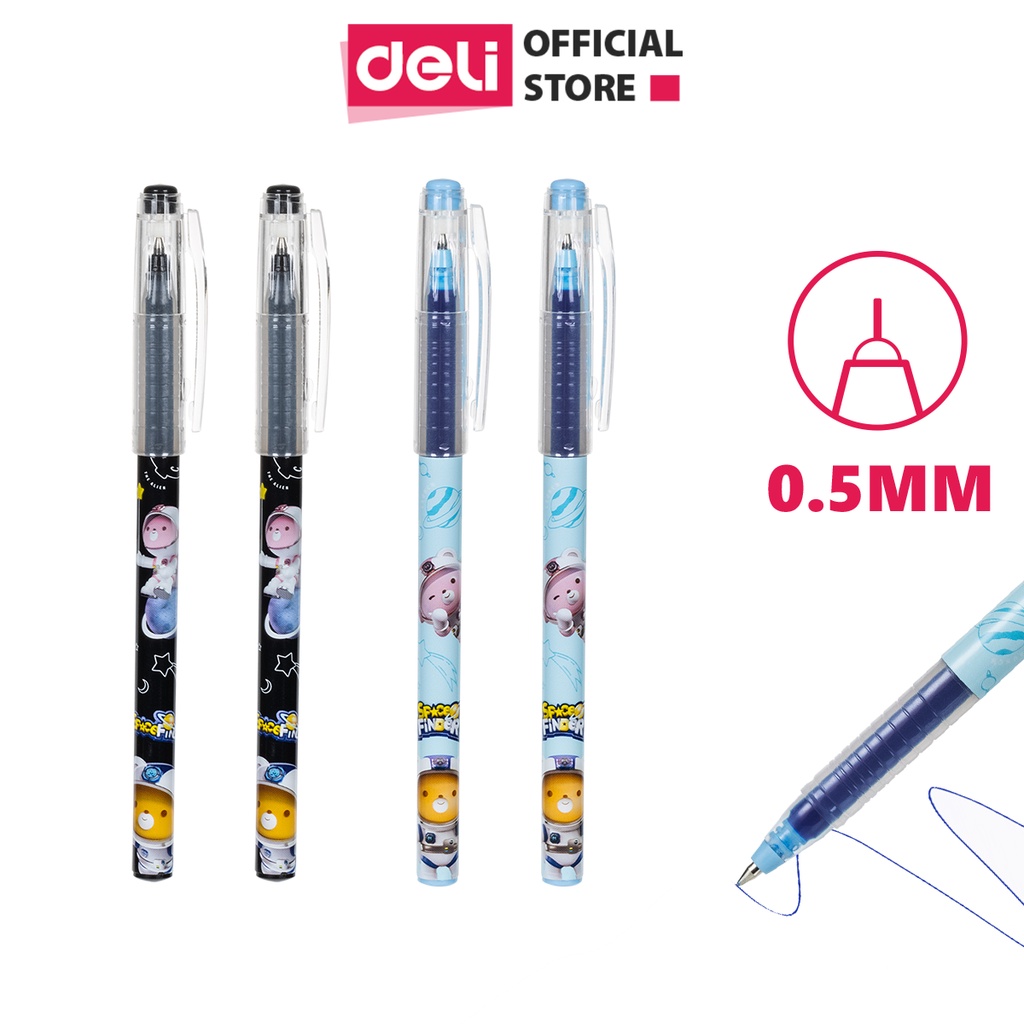 Bút gel ngòi bi 0.5mm Deli hai màu xanh đen - họa tiết đáng yêu - viết ...