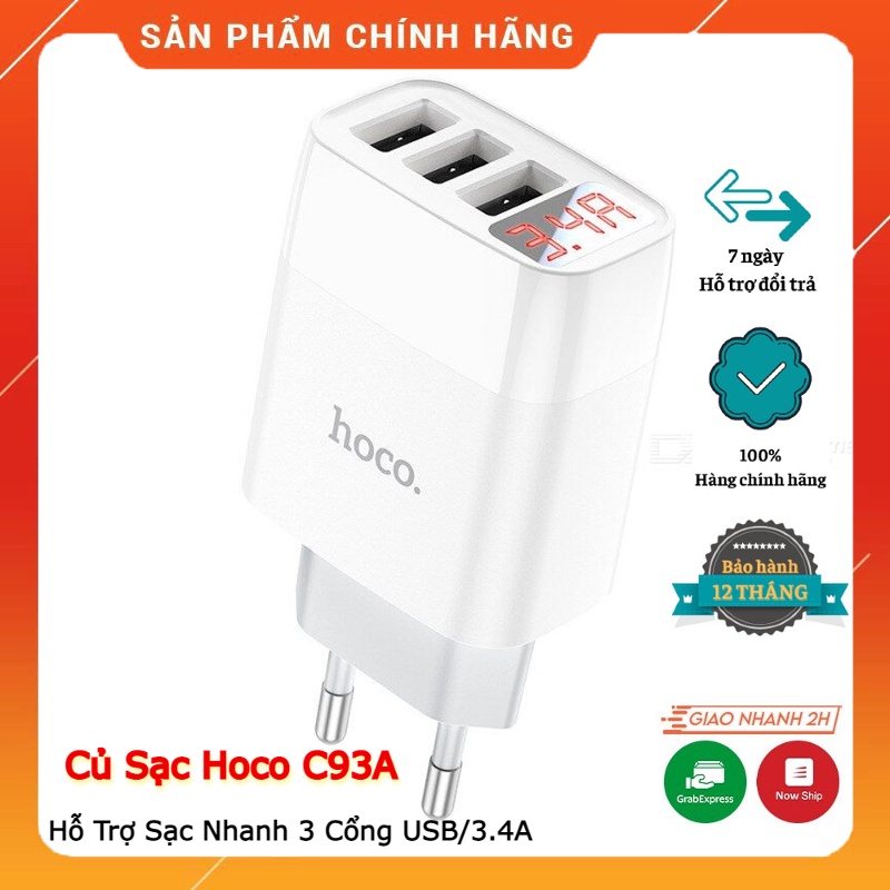 Bộ Củ Cáp Sạc Nhanh Hoco C93A 3 Cổng USB Kèm Dây Sạc Loại Chân Micro,IP Và Type C. Bảo Hành 12 ...