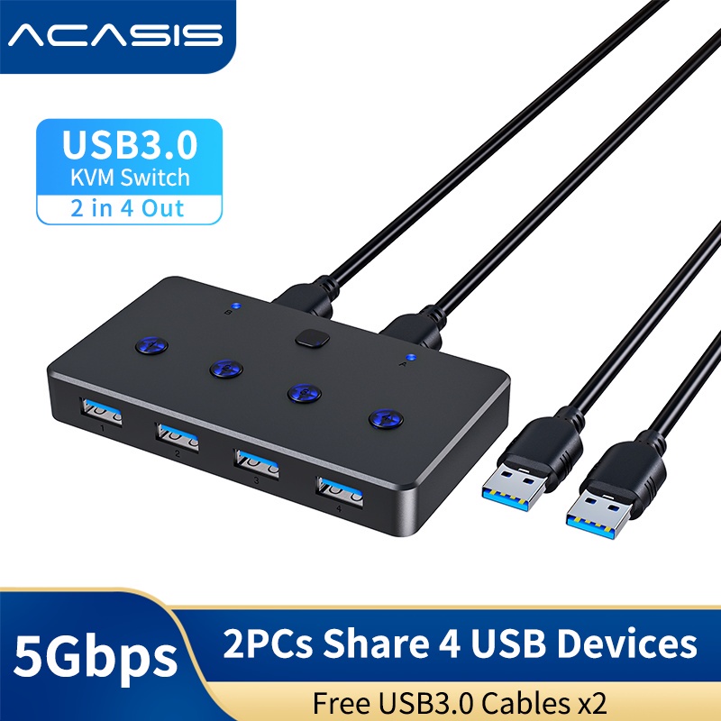 Acasis USB 3.0 KVM Switch, 2 Máy Tính Bộ Chuyển Đổi Ngoại Vi USB 4 Cổng ...