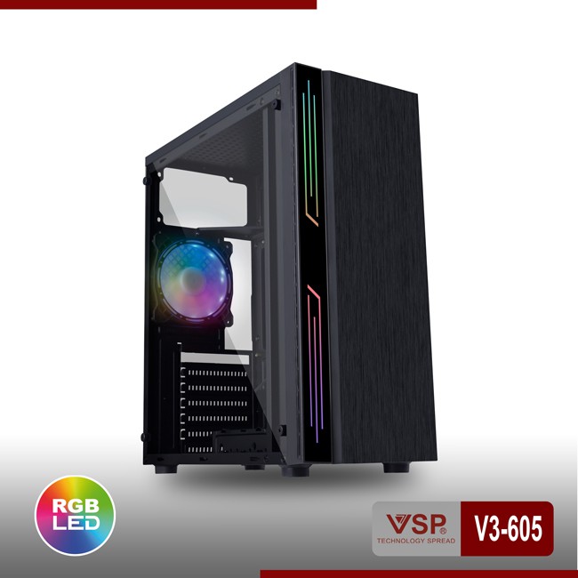 Vỏ nguồn máy tính- Case VSP V3-605 Có Sẵn LED RGB Và nắp hông trong suốt | Shopee Việt Nam
