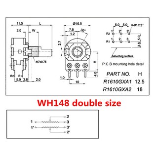 10 CÁI WH148 điện trở biến áp kép B1K / B2K / B5K / B10K / B20K / B50K ...