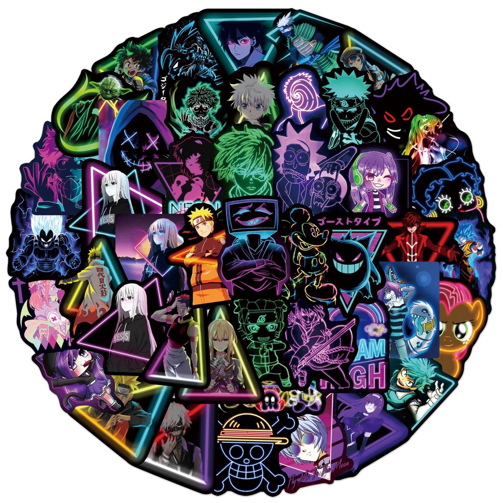 Set 50/25/10 Sticker Họa Tiết Anime Màu Neon Chống Thấm Nước Dùng Để ...