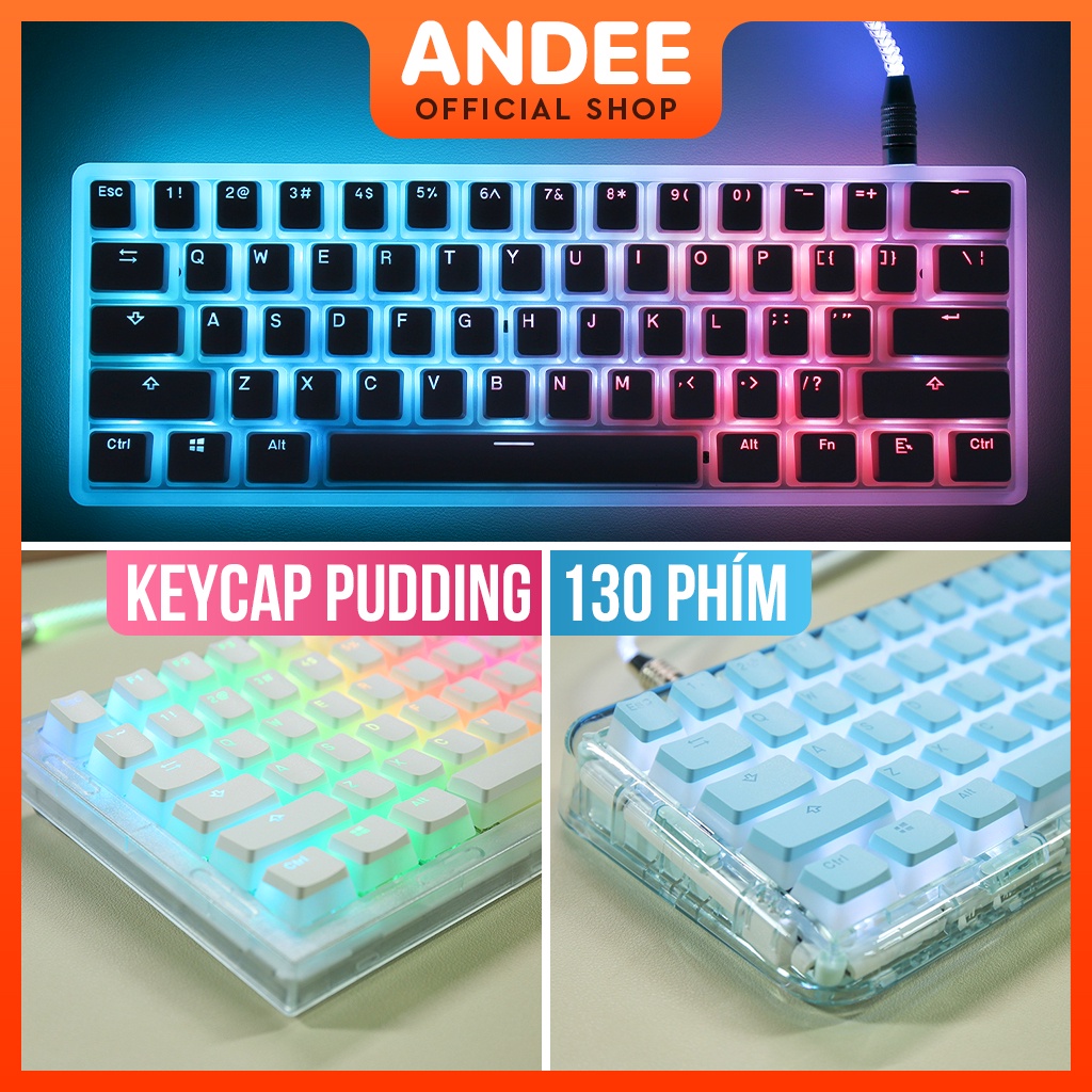Keycap nút bàn phím Pudding chất liệu nhựa PBT xuyên LED 130 phím nhiều ...