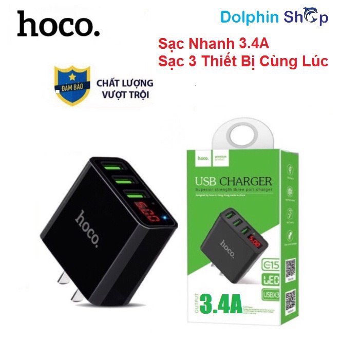 Củ Sạc Nhanh Hoco C15 3A USB - Màn Hình LCD hiển thị điện áp - BH 1 ...