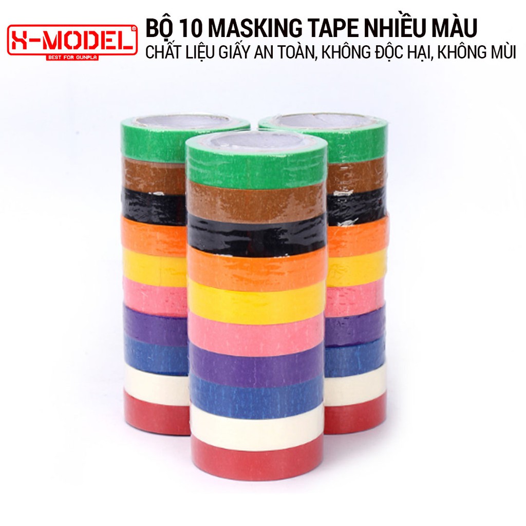 Bộ 10 masking tape nhiều màu sắc, băng dính đa năng, che sơn màu chuyên ...