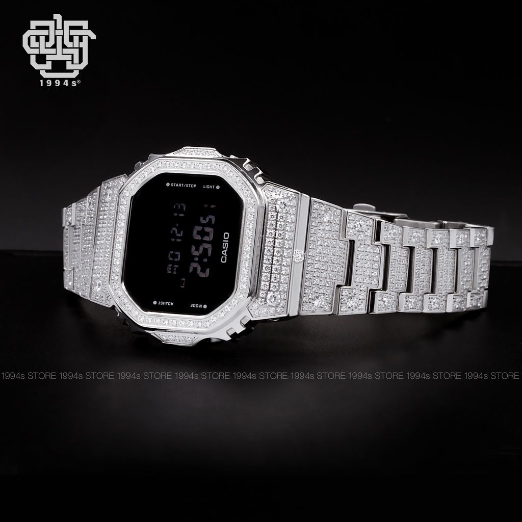 Đồng hồ nam Casio G-Shock DW-5600 custom dây & vỏ thép đính đá, chống ...