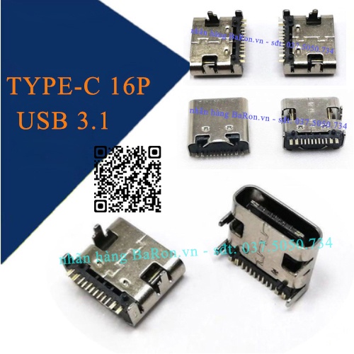 Cổng USB TYPE-C 16P - đầu usb 16 chân - cổng cắm USB-3.1 SMD 16P type-c giao diện DIP4 HD ...