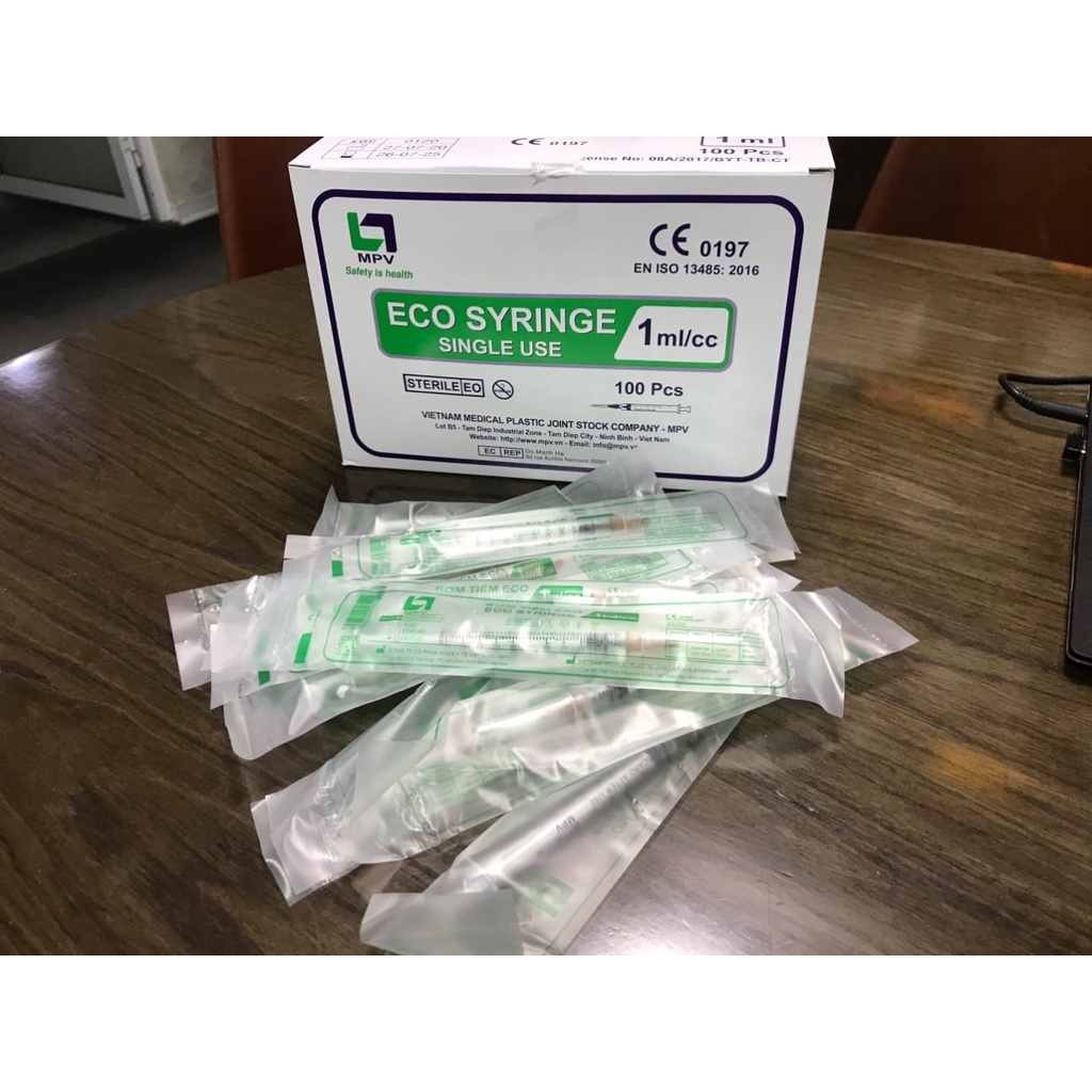 Hộp 100 cái Bơm kim tiêm MPV 1ml (Đầu kim 26G x 13mm) xilanh 1cc tiết kiệm tinh chất tiêm prp ...